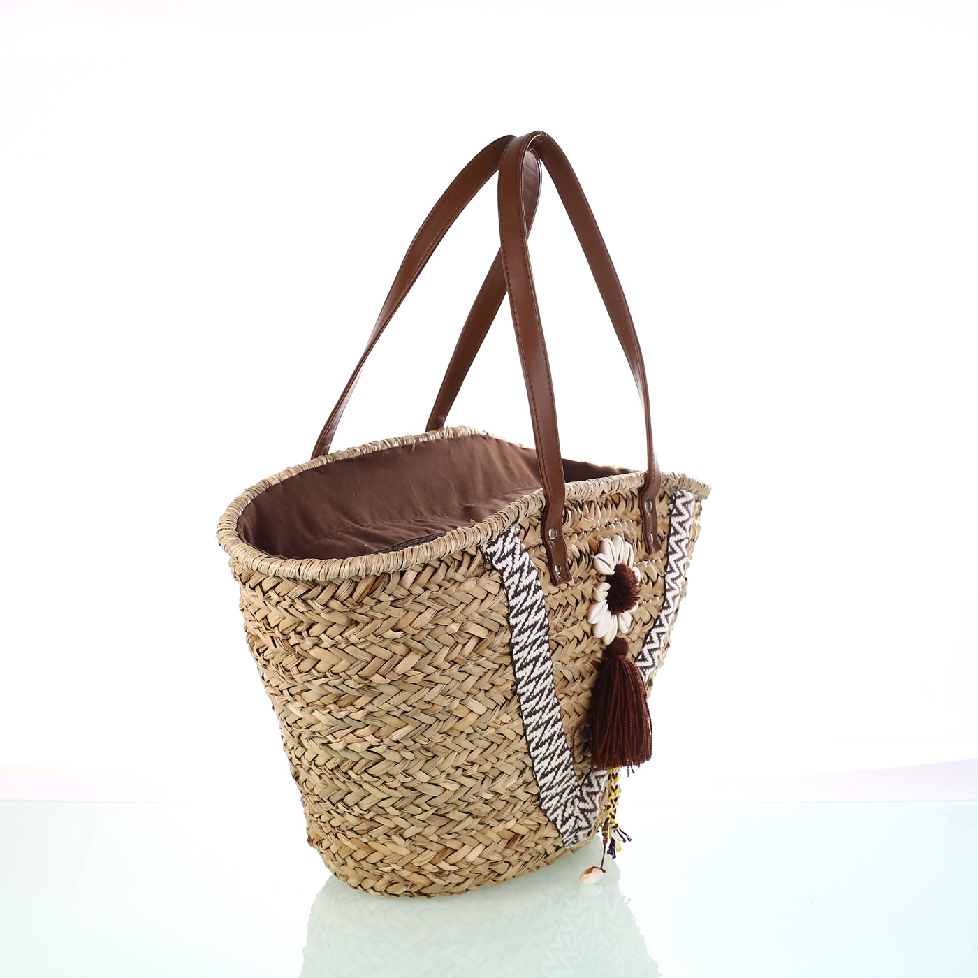 Dámská slaměná taška s mušlemi Kbas hnědá