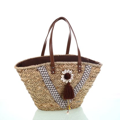 Dámska slamená taška s mušľami Kbas hnedá